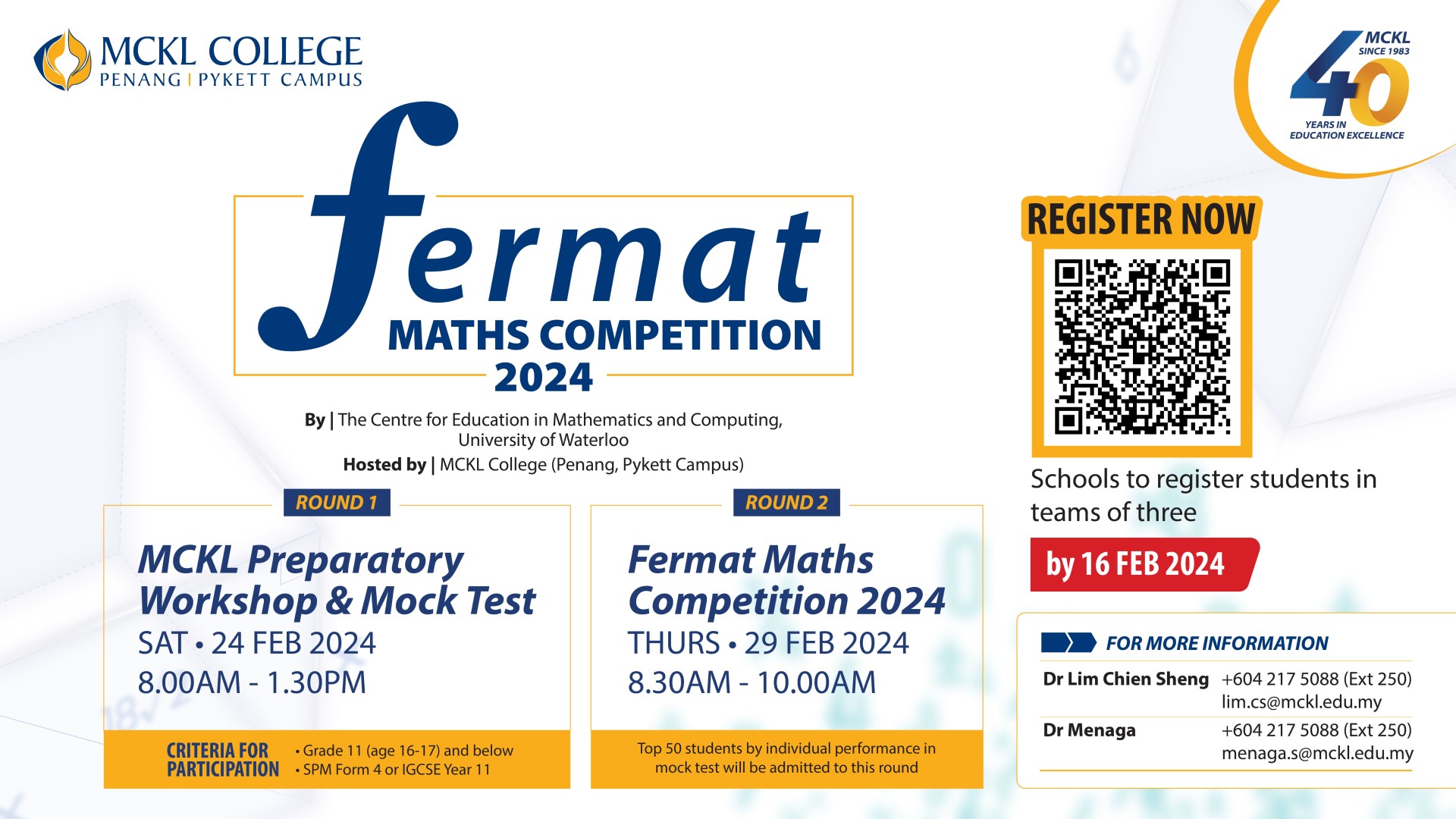 24 February 2024 | Fermat Maths Competition 2024 - MCKL College (Penang ...